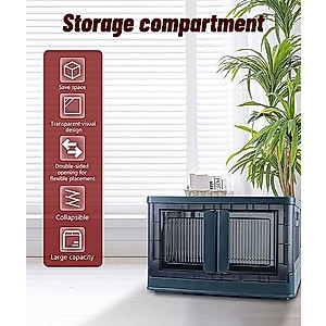 8.5 Gallons Closet Storage Bins with Lid, Transparent Collapsible Storage Boxes with Doors Dorm Stackable Closet Organizer Plastic Cube Storage Container for Home, Office, Bedroom (Green)