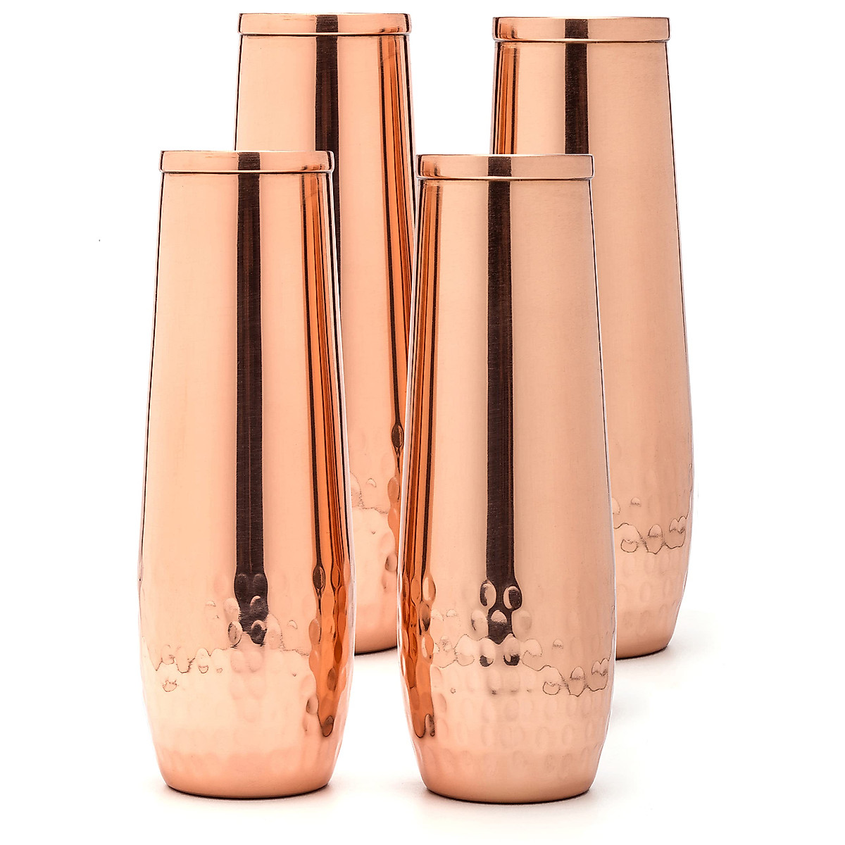 Copper flutes set of 4 - stemless shatterproof champagne flutes of solid copper - Moscow mule copper flute - 7th Copper Wedding