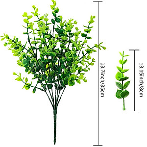 CEWOR 8pcs Artificial Greenery Plants Outdoor UV Resistant Fake Plastic Boxwood Shrubs Grass Stems for Home Wedding Courtyard Indoor and Outside Garden Porch Patio Window Box Farmhouse Decoration