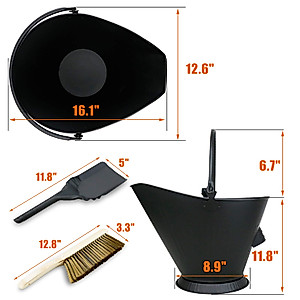 Grisun Fireplace Ash Bucket with Shovel and Hand Broom, Coal Bucket, Metal Bucket, Pellet Bucket, and Wood Pellet Container for Charcoal Wood, Fire Pits, Burning Stoves, Indoor, and Outdoor