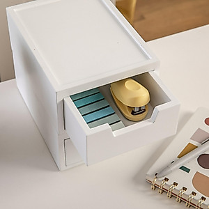 Martha Stewart Weston Stackable Wooden Storage Boxes with Pullout Drawers, Engineered Wood Storage Organizers, 2 Pack, 5.25" x 7", White