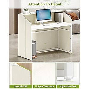 LITTLE TREE 47-Inch Reception Desk with Counter, White Front Desk Reception Room Table, Retail Counter for Checkout, Modern Welcome Desk for Lobby, Office, Beauty Salon