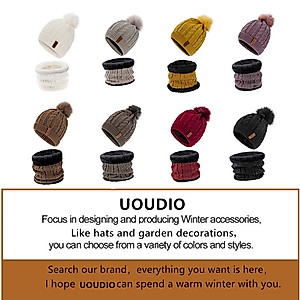 Knit Balaclavas Pom Beanie Hat Scarf Set for Womens Mens Winter Ski Hat Slouchy Skull Cap with Fleece Lined Black