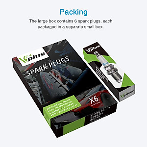 Vplus Platinum Spark Plug Set of 6, Replaces# 4504, PK20TT, S2000RC9YC, ZAP121200, ZM0218110