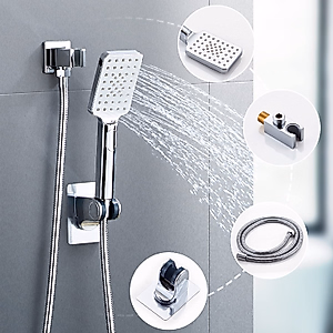 LCEVCGK Shower System, Shower Faucet Set Complete Square Rain Shower Combo Set with 8 inch Rainfall Shower Head System Bathroom Wall Mounted 3-Setting Handheld Shower,Chrome