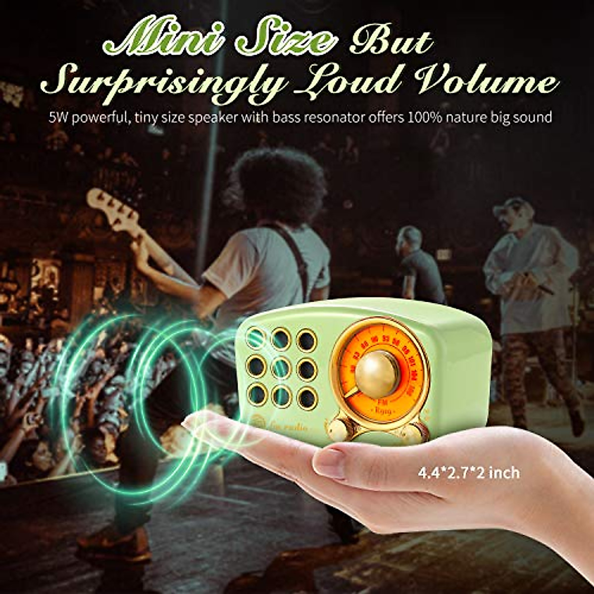 Retro Bluetooth Speaker, Vintage Radio-Greadio FM Radio with Old Fashioned Classic Style, Strong Bass Enhancement, Loud Volume, Bluetooth 5.0 Wireless Connection, TF Card and MP3 Player (Green)
