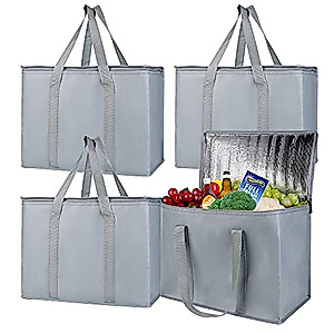 musbus insulated trunk organizer car cooler bag 4 packs XL-Large Insulated Grocery shopping bags, Reusable grey zipped zipper,Collapsible,tote,cooler,groceries,Recycled Material Warm Foldable