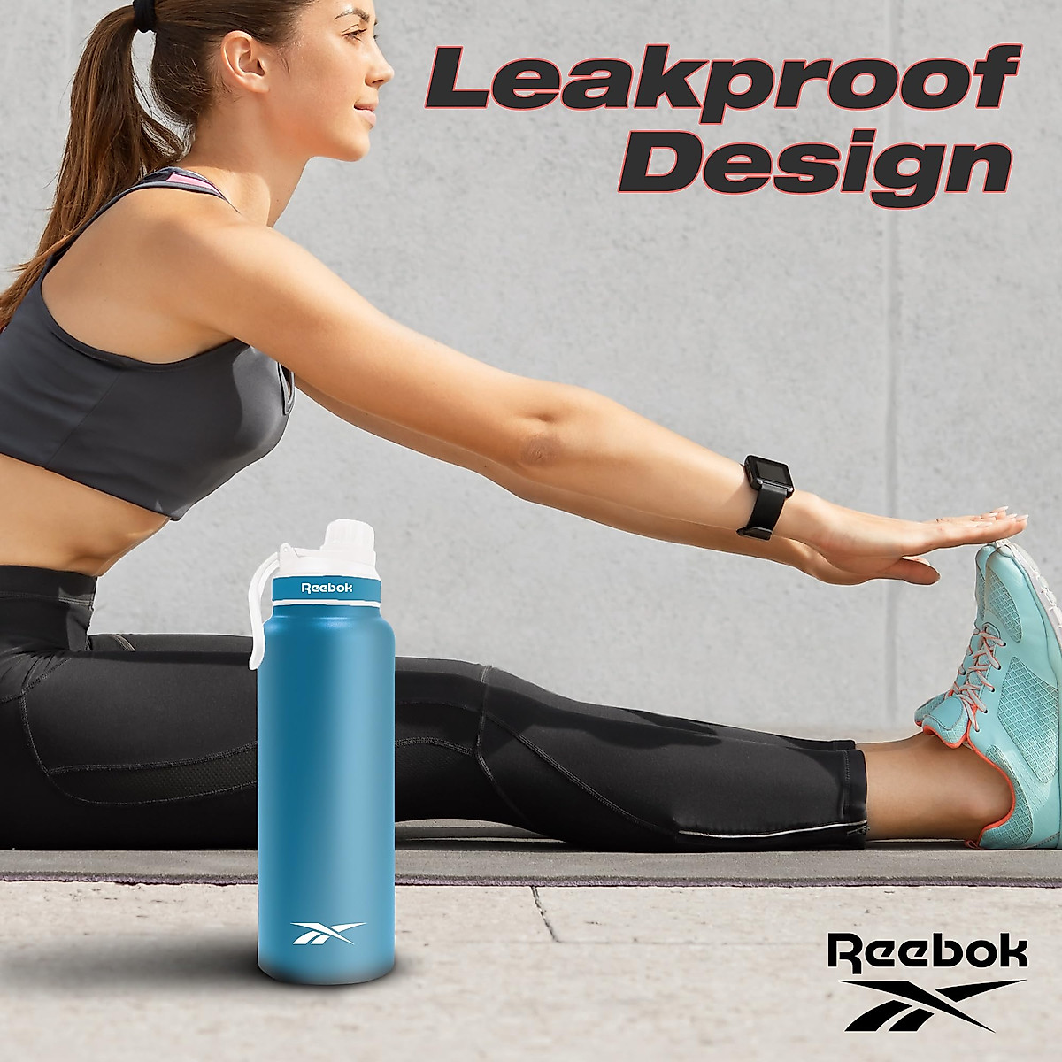 Reebok Stainless Steel Water Bottle With Athletic Design - Insulated Water Bottle 32 oz With Chug Lid - Double Wall Vacuum Insulated Sports Water Bottle, BPA Free (Blue)