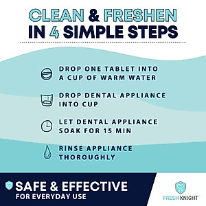 Retainer Cleaner, Denture Cleaner (120 Tablets) Removes Cloudiness, Brightens and Freshens Clear Aligners, Retainers, Night Guards, Mouth Guards, Dental Appliances, Fresh Knight