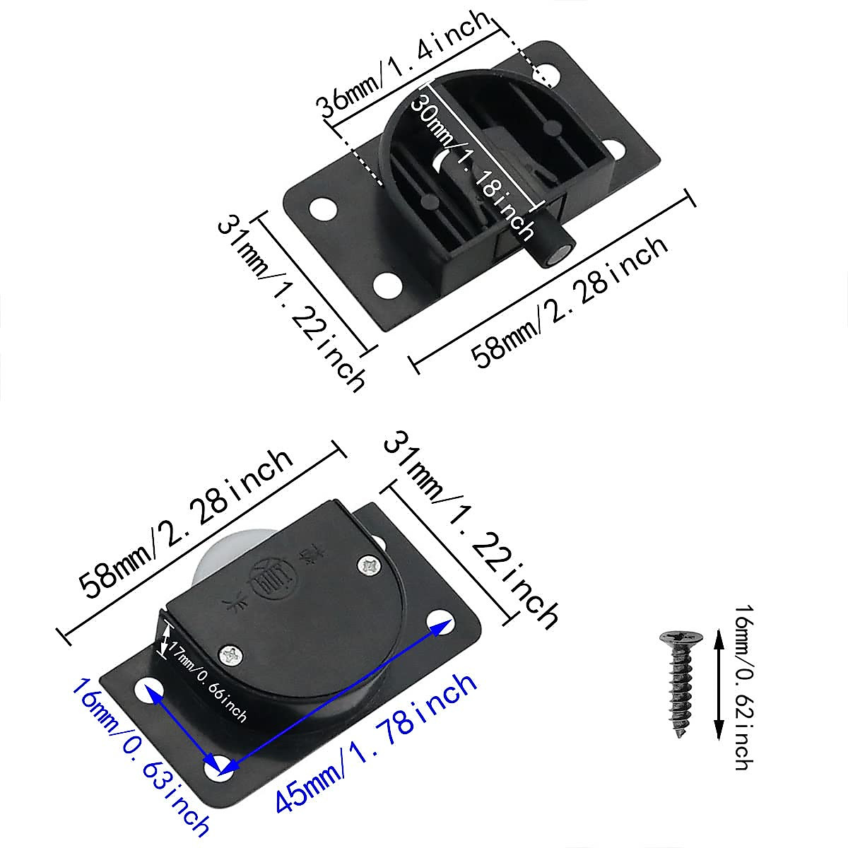 ITROLLE 2Sets Black Sliding Cabinet Hardware Component Home Wardrobe Sliding Door Nylon Pulley Wheel Cabinet Hanging Wheel Wardrobe Furniture Hardware for Closet, Wardrobe, Sliding Doors