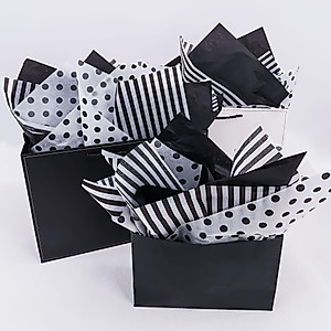 MR FIVE Black and White Tissue Paper Bulk,20" X 28",Black and White Tissue Paper for Gift Bags,Black and White Gift Tissue Paper for Graduation,Birthday,Holiday Party Decoration,30 Sheets (Black)