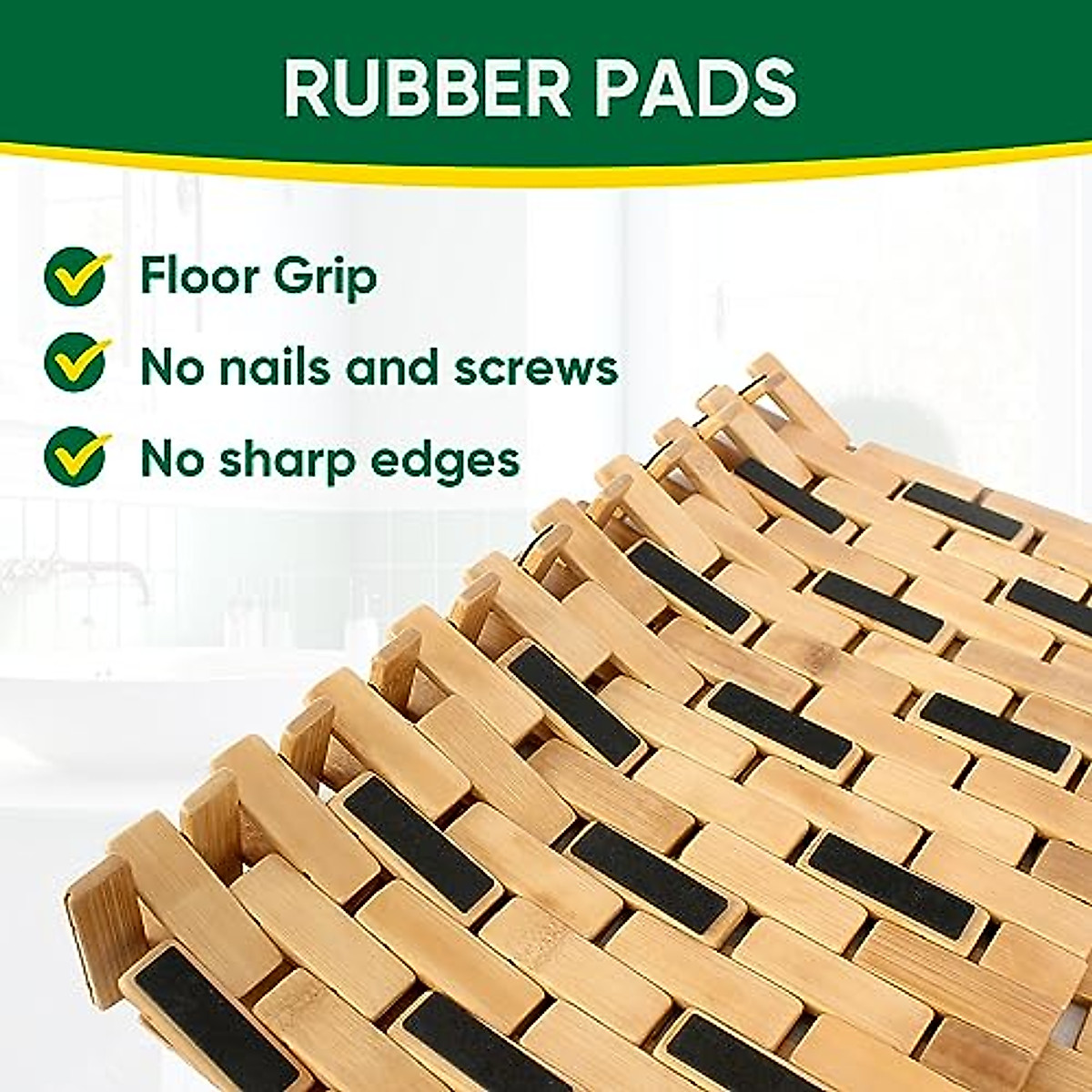 Natural Bamboo Bath Mat, 24 x 16 Inches Non-Slip Bamboo Shower Mat, Waterproof Foldable Wood Bath Mat for Sauna, Spa, Indoor or Outdoor