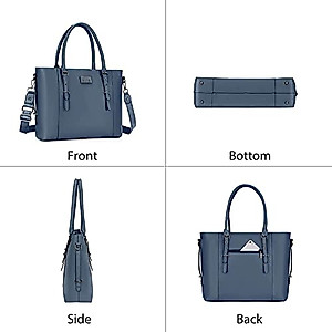 MOSISO PU Leather Laptop Tote Bag for Women (17-17.3 inch), Peacock Blue