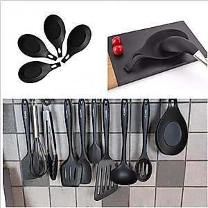 3PCS Black Silicone Spoon Rests Kitchen Scoop Bracket Stand Spoon Shelf Utensil Spatula Holder for Home Restaurant Supply