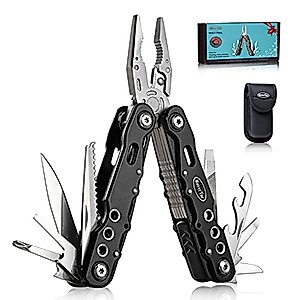 RoverTac Multitool Pliers Pocket Knife Camping Tool Gifts for Men 14 in 1 Multi Tool with Safety Lock Screwdrivers Saw Bottle Opener Durable Sheath Perfect for Camping Survival Hiking Simple Repairs