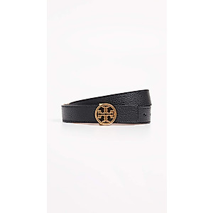 Tory Burch Women's 1" Miller Reversible Belt, Black/Gold, S
