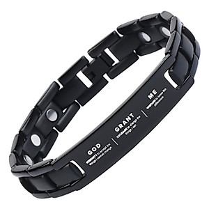 Crosstraxx Magnetic Serenity Prayer Bracelet - Motivational Prayer Bracelet for Women & Men - Spiritual Gifts for Friends & Family - Adjustable Size with Link Tool - 8.5x0.5” (Black)