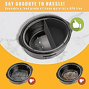 Silicone Slow Cooker Liner Fits Crock-pot 6 Quart Oval Slow Cooker,Reusable BPA-free Leak-proof 2-in-1 Slow Cooker Accessories with Handle and spout,Dishwasher Safe Crock Pot Liners,Black