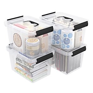 Yuright 4 Pack Lidded Storage Boxes, 6 Quart Latch Container Bin with Handle, Clear