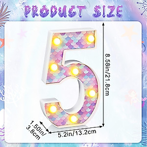 Glooglitter Mermaid Birthday Party Decoration, Decorative LED Glowing Numbers Mermaid Theme Marquee Digital Lights Table Centerpiece for Kids Under The Sea Birthday Baby Shower Party Decoration(5)