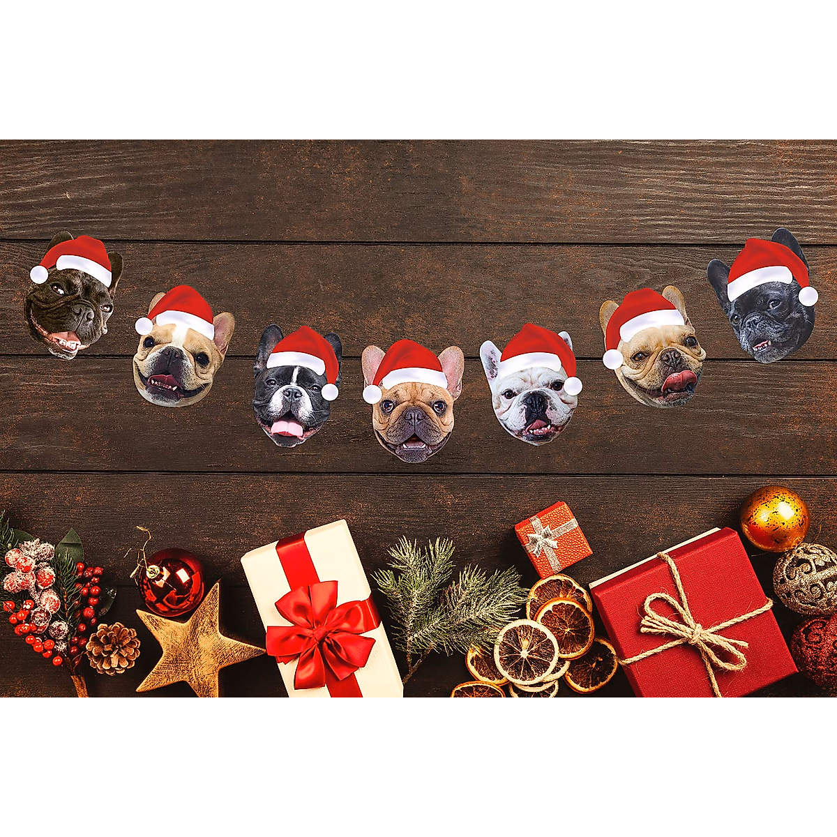 French Bulldog Christmas Garland, Dog Face Christmas Hanging Decorations