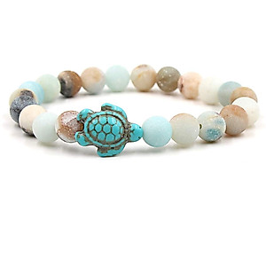 Caiyao 8mm Turquoise Sea Turtles Beads Bracelet Elastic Stretch Bracelet for Women Men-Multicolor