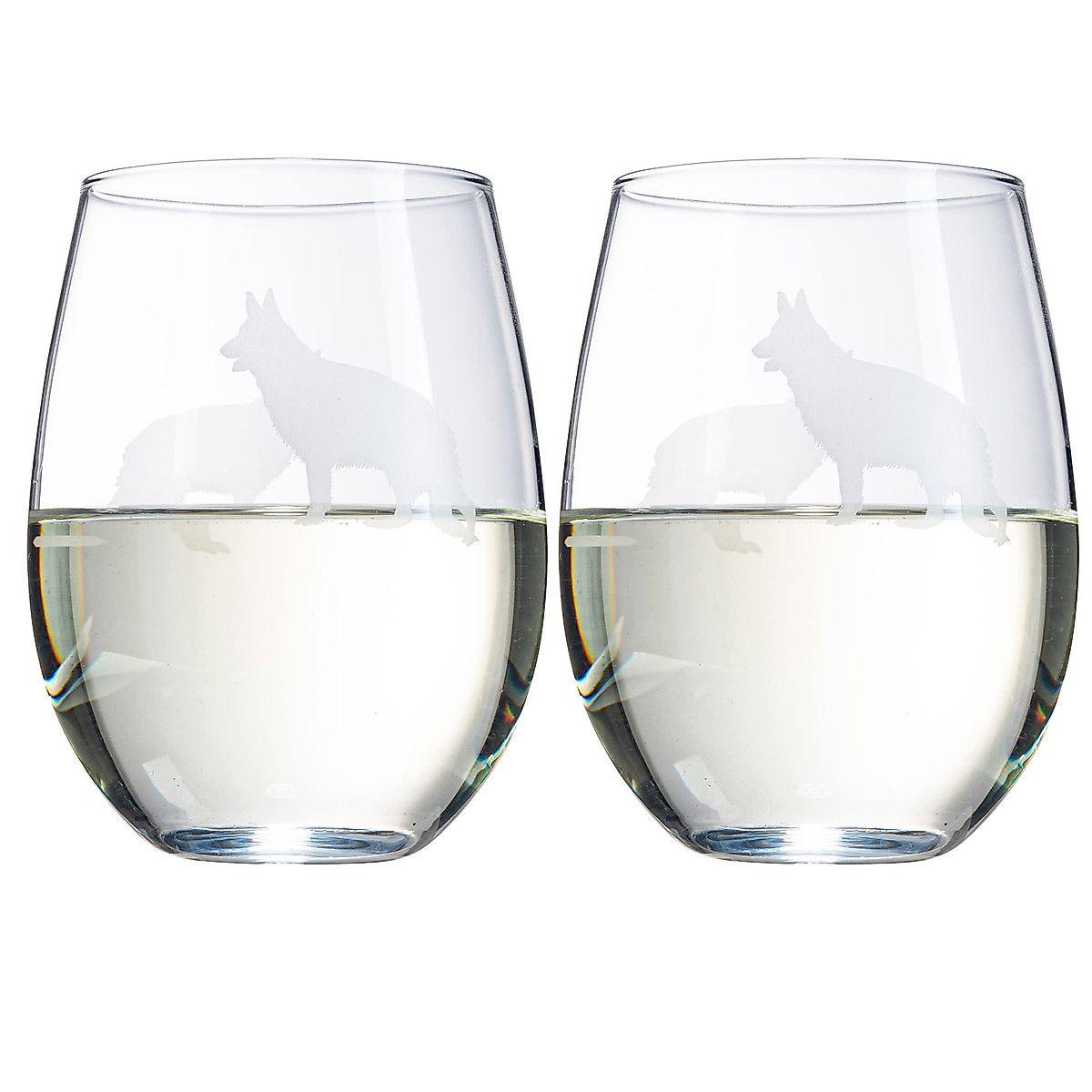 The Wine Savant Set of 2 Dog Stemless German Shepherd Wine Glasses Puppy & Doggy Lover for Him and Her Dogs Silhouette - Glass Gifts Etched Tumblers for Anniversary, Wedding, Home Bar Gifts