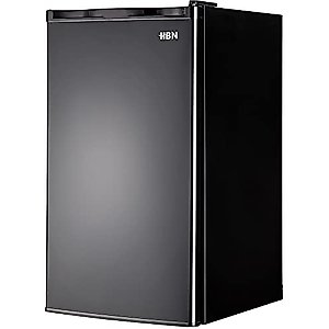 HBN 3.2Cu.Ft Mini Fridge with Freezer - Small Refrigerator for Bedroom, Office, Dorm, Apartment with Reversible Single Door & Temperature Control Knob & Removable Stainless Shelves - UL Listed