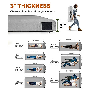 GAIALOOP Memory Foam Futon Mattress Car Camping Bed Glamping Roll Up Mattress, Japanese Floor Sleeping Mat Camp Cot Mattress Pad Travel Guest Adults Side Sleepers Space Gray [Twin: 75 * 38 * 3" ]