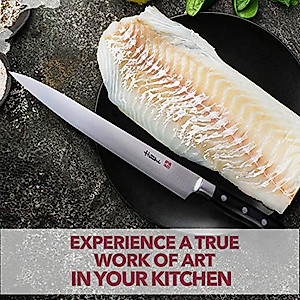 JCK ORIGINAL Hattori Japanese Chef’s Knife, FH-14L Professional Sujihiki Knife, VG-10 Cobalt Steel Pro Kitchen Knife with Ergonomic Black Linen Micarta Handle, 11.8 inch