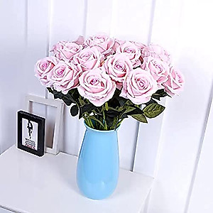 Louiesya Artificial Flowers Bouquet Silk Roses 6 Pcs Fake Flowers Real Touch Bridal Wedding Bouquet for Home Garden Party Floral Decor（Light Pink）