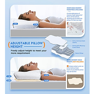 Cervical Pillow for Neck Pain Relief, Hollow Design Odorless Memory Foam Pillows with Cooling Case, Adjustable Orthopedic Bed Pillow for Sleeping, Contour Support for Side Back Stomach Sleepers