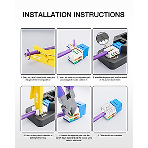 VCE RJ45 Cat6 Keystone Jacks UL Listed 50-Pack, UTP Ethernet Keystone Jacks with Keystone Punch Down Stand Tool and Wire Stripper Cutter, Blue