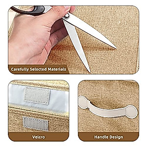 Pack of 2 Foldable Storage Boxes, Linen Imitation Fabric Sturdy Storage Box With Lid and Handle Washable, Storage Quilt, Clothes, Toys, Suitable for Home Bedroom Closet Office (10.4x7.9x6.3/2-Pack, Khaki)