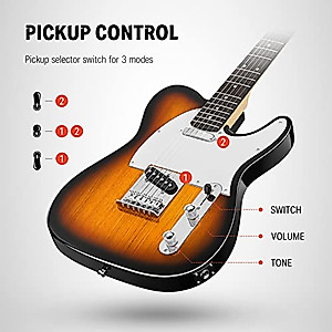 Donner Electric Guitar 39 Inch Electric Guitar DTC-100 Solid Body TC Style Electric Guitar Kit with Bag, Strap, Cable for Youth,Beginner Sunburst
