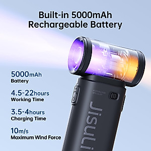 JISULIFE Handheld Fan Life9, Powerful Portable Turbo Fan [22H Max Cooling Time], 40000 RPM Hight Speed, 5000mAh USB Rechargeable Fan Mini Fan with 5 Speeds for Women Men Travel Camping Outdoor Black