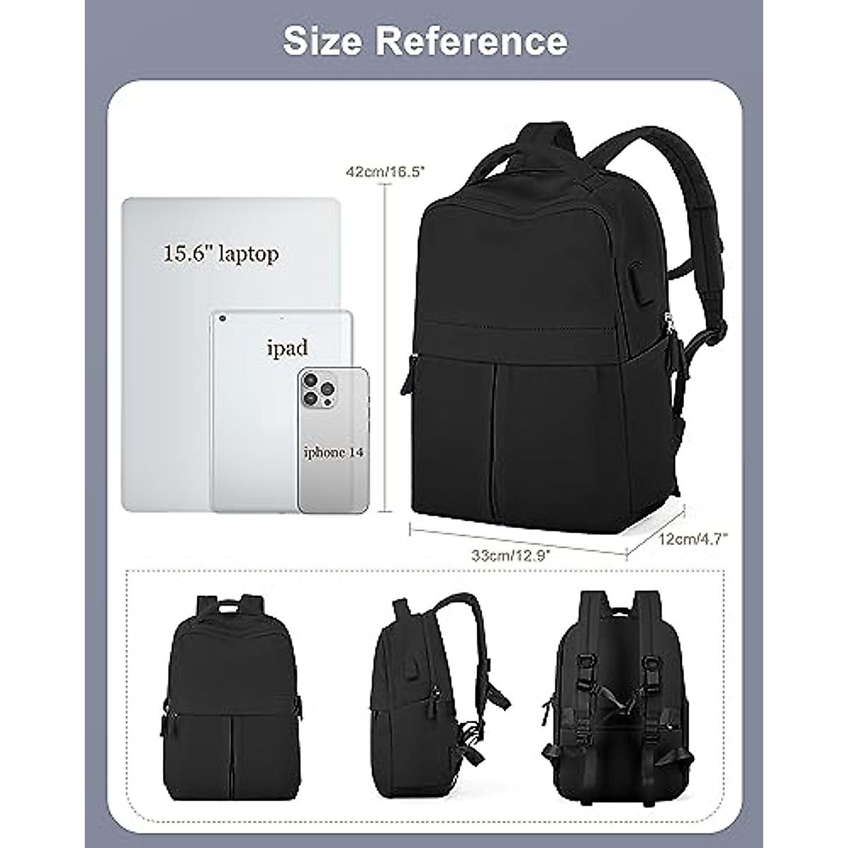 wepadre Black Travel Laptop Backpack For Women Men Sports Gym Backpack With Laptop Compartment College Backpacks For Women Waterproof Aesthetic Carry On Backpack For Traveling On Airplane