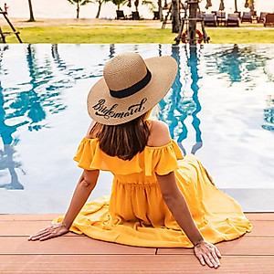 7 Pcs Bride and Bridesmaid Sun Hat Bulk Women Hat Foldable Floppy Sun Hat for Bachelorette Party Gift Honeymoon (Cute Style) White, Beige