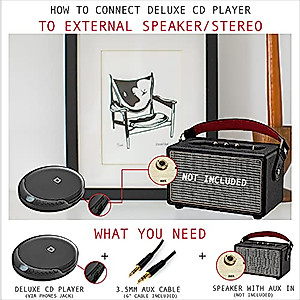 Deluxe Products CD Player Portable with 60 Second Anti Skip, Stereo Earbuds, Includes Aux in Cable and AC USB Power Cable for use at Home or in Car