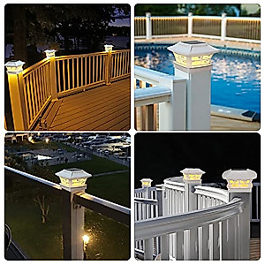 Solar Post Cap Lights Outdoor Solar Powered Post Lights Waterproof LED Fence Light Warm/Cool White 2 Modes Landscape Lamp for 4x4 Posts Garden Yard Deck Fence Patio Decor - White, 4 Packs