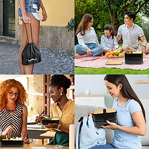 GRUB2GO Premium Bento Lunch Box (Large 68 Oz Capacity) | 2023 Exclusive, 70% Bigger | Includes Bamboo Chopping Board Lid, Carry Bag, 2 Dividers, Utensils, Sauce Container