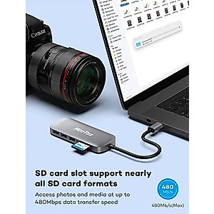 HooToo USB C Hub, 6-in-1 USB C Adapter with 4K USB C to HDMI, 3 USB 3.0 Ports, SD Card Reader, Pd Charging Port for MacBook/Pro/Air (2018), Chromebook, and More USB C Devices (Grey), silver