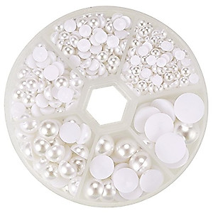 PH PandaHall 6 Sizes White Flat Back Pearl Cabochon 690pcs Flat Pearls Gems for Shoes Crafts Scrapbooking Embellishment Makeup Wedding Diamond Phone Nail Making 4mm 5mm 6mm 8mm 10mm 12mm