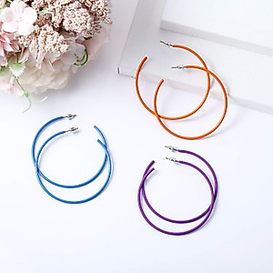 Hicarer 6 Pairs Neon Hoops Earrings Women Color Hoop Earrings Large Drop Earrings 80s Retro Party Accessory for Female Gifts