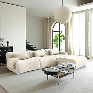 Luoxiao Modular Sectional Sofa L Shaped Sectional Couch Luxury Modern Cloud Couch with Chaise Oversized Bamboo Shaped Sofa Comfy Fluffy Boucle Floor Sofa for Living Room, Beige 3 Seat and Ottoman