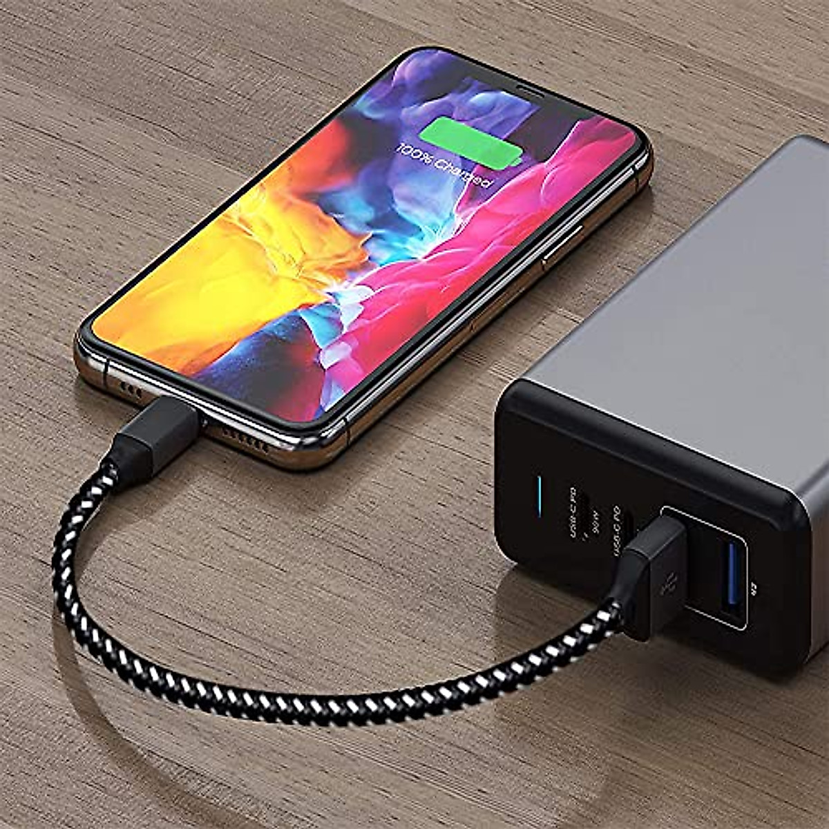 GKW Short iPhone Charger Cable 1ft Power Bank Cable,1 Foot Lightning Cable Compatible with iPhone 12 Pro Max/12 Mini/11 Pro Max/Xs Max/XR/X/8 Plus/SE 2020/7/6/5/se,Black