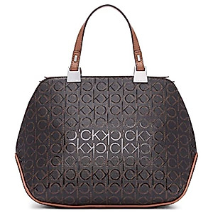 Calvin Klein Charlie Triple Compartment Dome Satchel, Brown/Khaki/Caramel