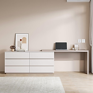 Trroec 97.63" L Shape Desk with 51" File Cabinet, Corner Dresser, Desk with Dresser, Desk with Dresser Combo; Executive Desk with Storage