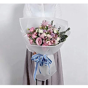 Leoyoubei 40 Counts Transparent Flower Wrapping Paper,Florist Bouquet Supplies,DIY Crafts,Gift Packaging or Gift Box Packaging,Wraps Waterproof Frosted Floral Wrapping Paper 23x23,Gold Border