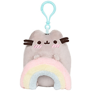 GUND Pusheen Rainbow Plush Backpack Clip, Stuffed Animal for Ages 8 and Up, Gray/Rainbow, 5”